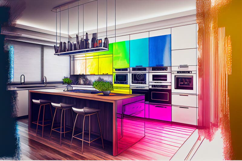 A Futuristic Kitchen Interior, with Modular and Customizable Design ...