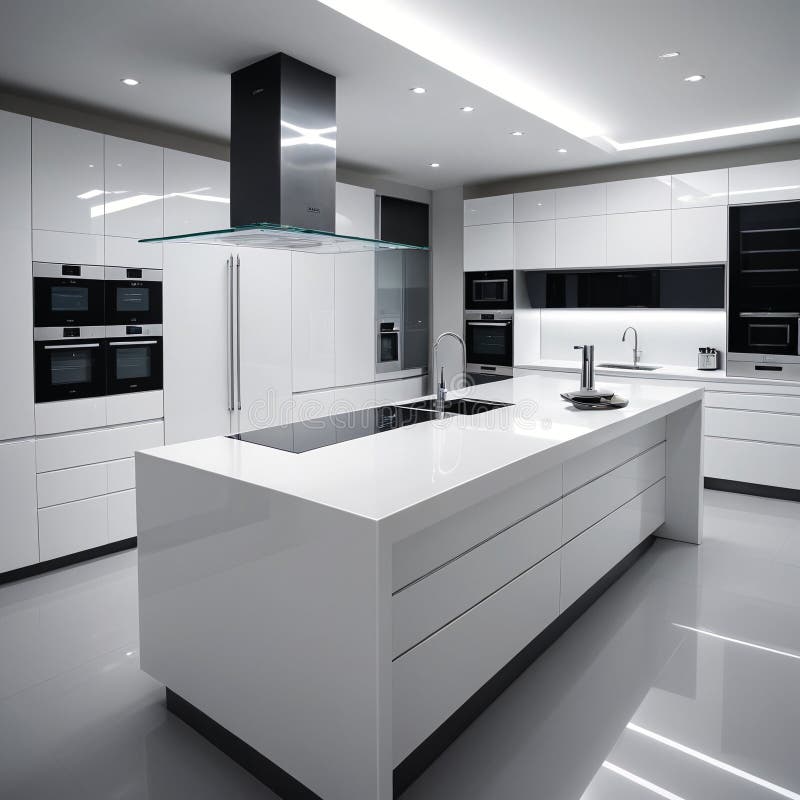 Futuristic Kitchen Interior with Sleek Countertop Stock Illustration ...