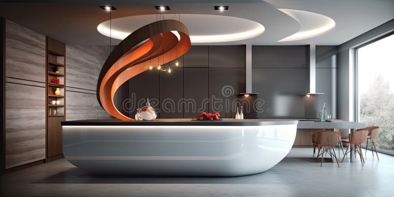 Futuristic Kitchen with Organic Shapes. Stock Illustration ...