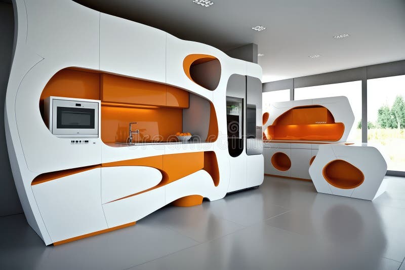 Futuristic Kitchen, with Sleek Modular Custom Cabinetry and Minimalist ...