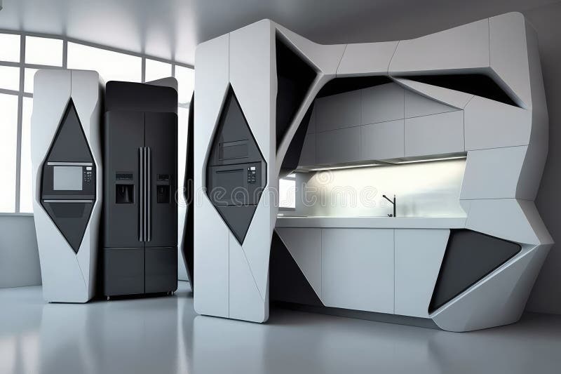 Futuristic Kitchen, with Sleek Modular Custom Cabinetry and Minimalist ...