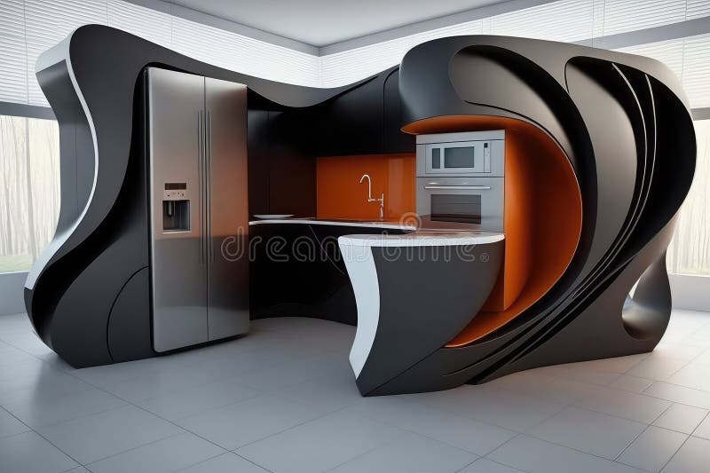 Futuristic Kitchen, with Sleek Modular Custom Cabinetry and Minimalist ...