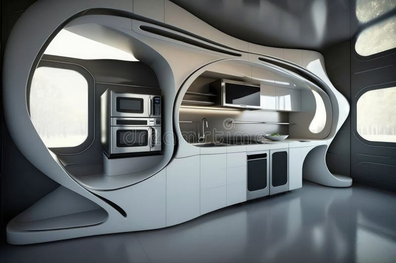 Futuristic Kitchen with Sleek, Streamlined Design and State-of-the-art ...