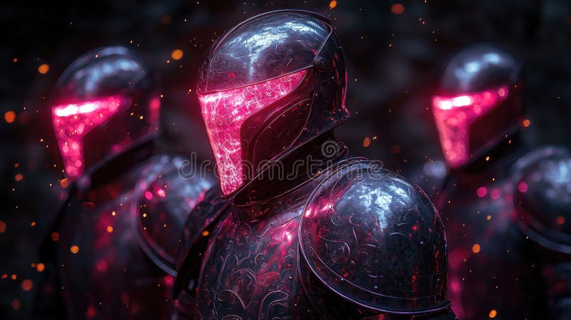 Futuristic Knights in Glowing Armor with Sci-fi Elements Stock ...