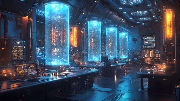 Futuristic Lab Bio-samples in Tubes, Research Ongoing, Digital Screens ...