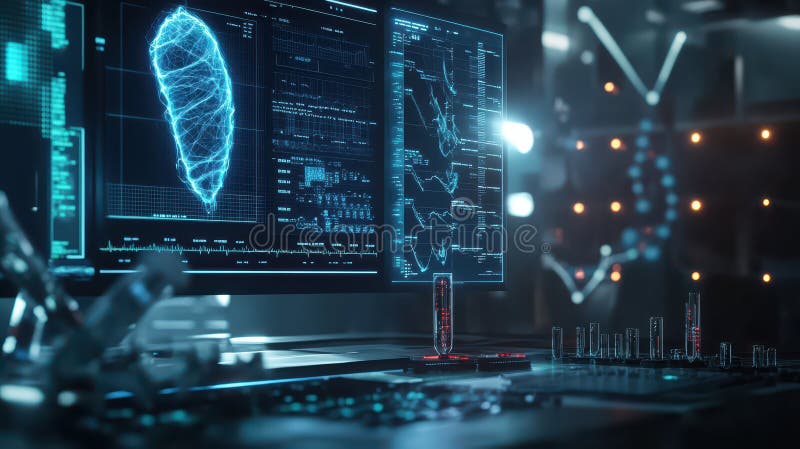 Futuristic Lab with Data Visualizations and Technology Stock Photo ...