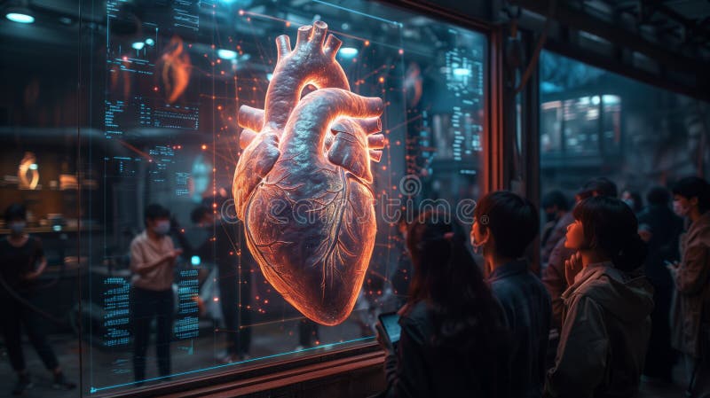 Futuristic Lab Displaying Digital 3D Heart Model with Spectators ...