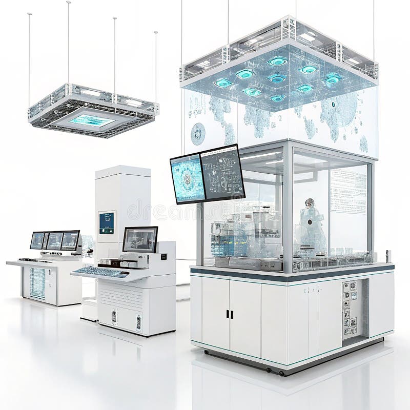 Futuristic Lab with Floating Data Screens and Holograms Stock ...