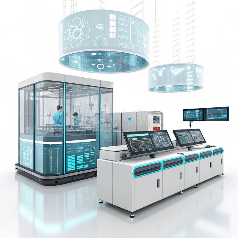 Futuristic Lab with Floating Data Screens and Holograms Stock ...