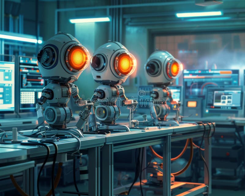 Futuristic Lab Full of Tinkering Microbots Stock Illustration ...