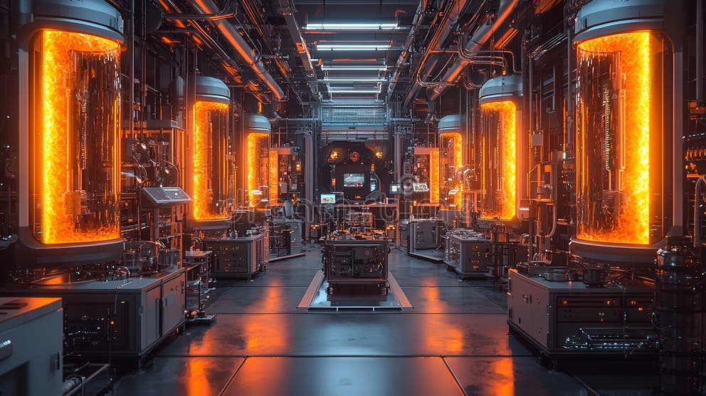Futuristic Lab Glowing Reactors Industrial Interior Research Facility ...
