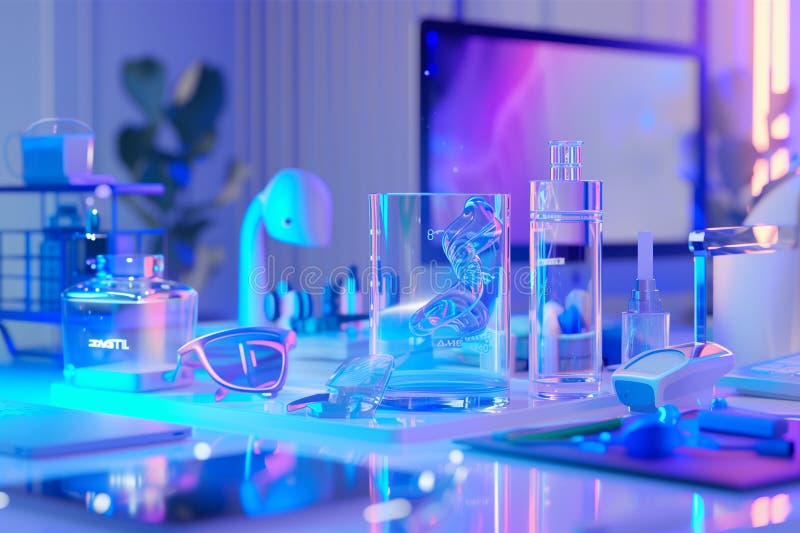 Futuristic Lab Instrument Analyzing Table with Equipment. Scientific ...