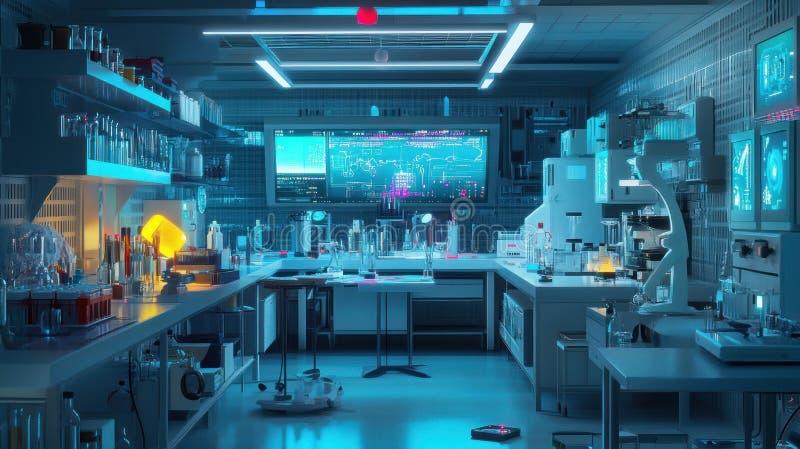 Futuristic Lab Interior stock illustration. Illustration of white ...
