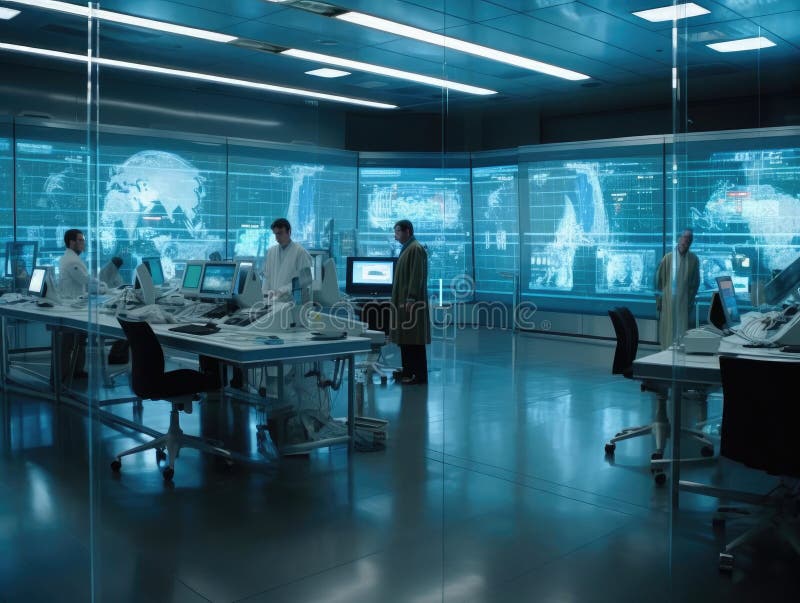 Futuristic Lab People Analyzing Holographic Data Stock Illustration ...