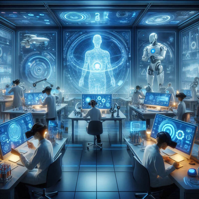 A Futuristic Lab with Scientists and Robots Working Together ...