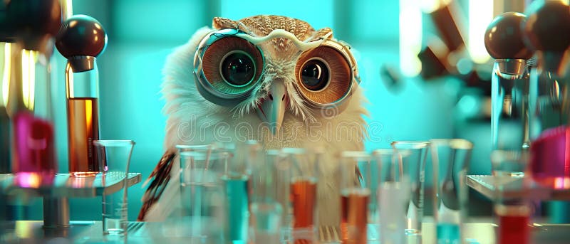 A Futuristic Lab Setting Where an Owl Scientist Donning High Tech ...