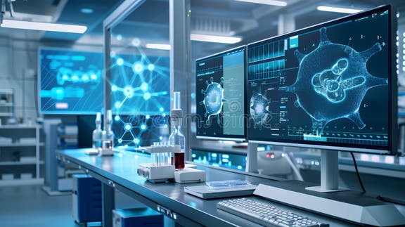 Futuristic Lab Setup with Hologram. Stock Illustration - Illustration ...