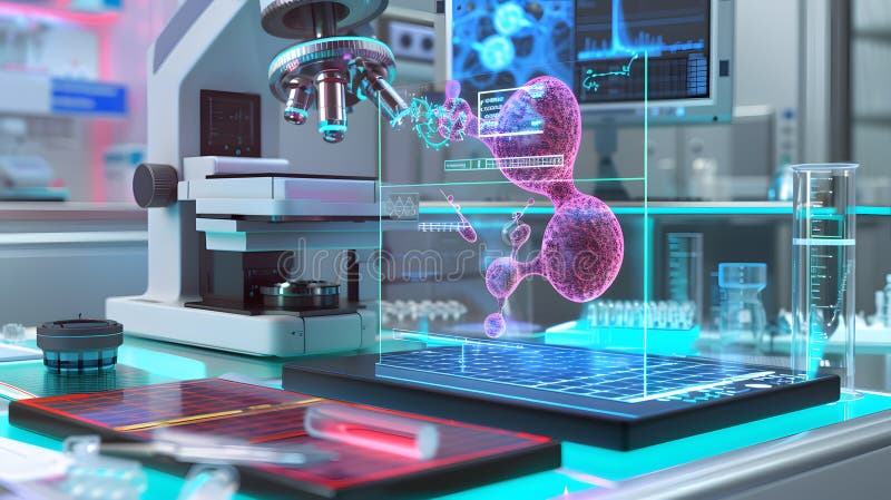 Futuristic Lab Setup with Hologram. Stock Illustration - Illustration ...