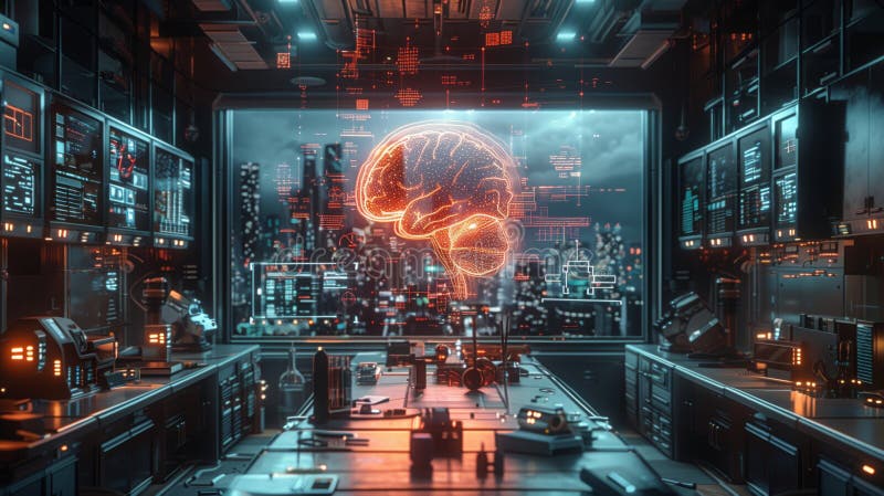 Futuristic Laboratory with Advanced Brain Visualization Technology at ...