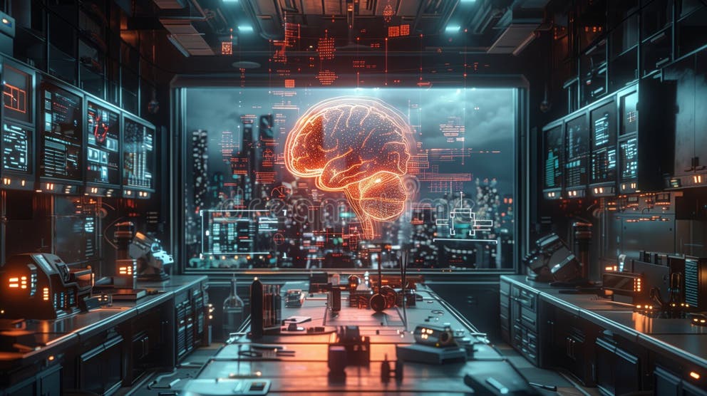 Futuristic Laboratory with Advanced Brain Visualization Technology at ...