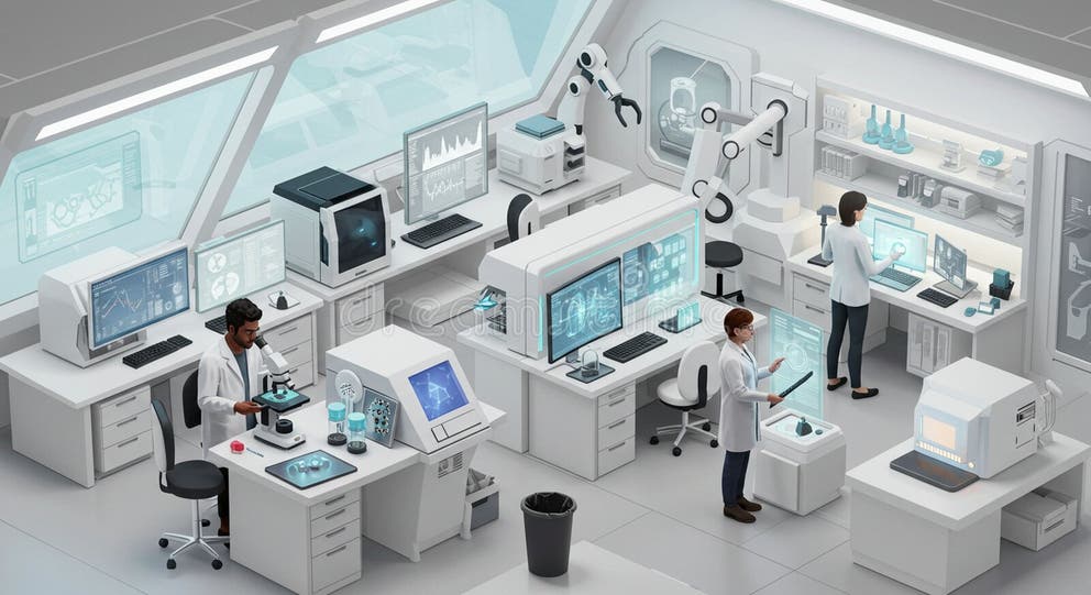 Futuristic Laboratory with Advanced Technology, Featuring Robotic Arms ...
