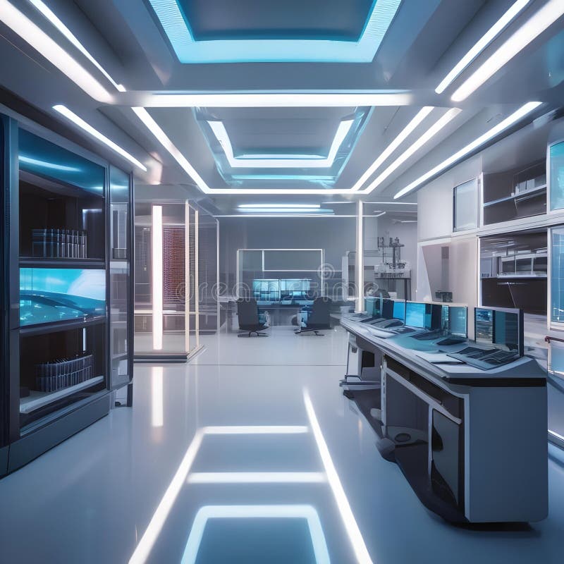 A Futuristic Laboratory with Advanced Technology and Glowing Screens ...