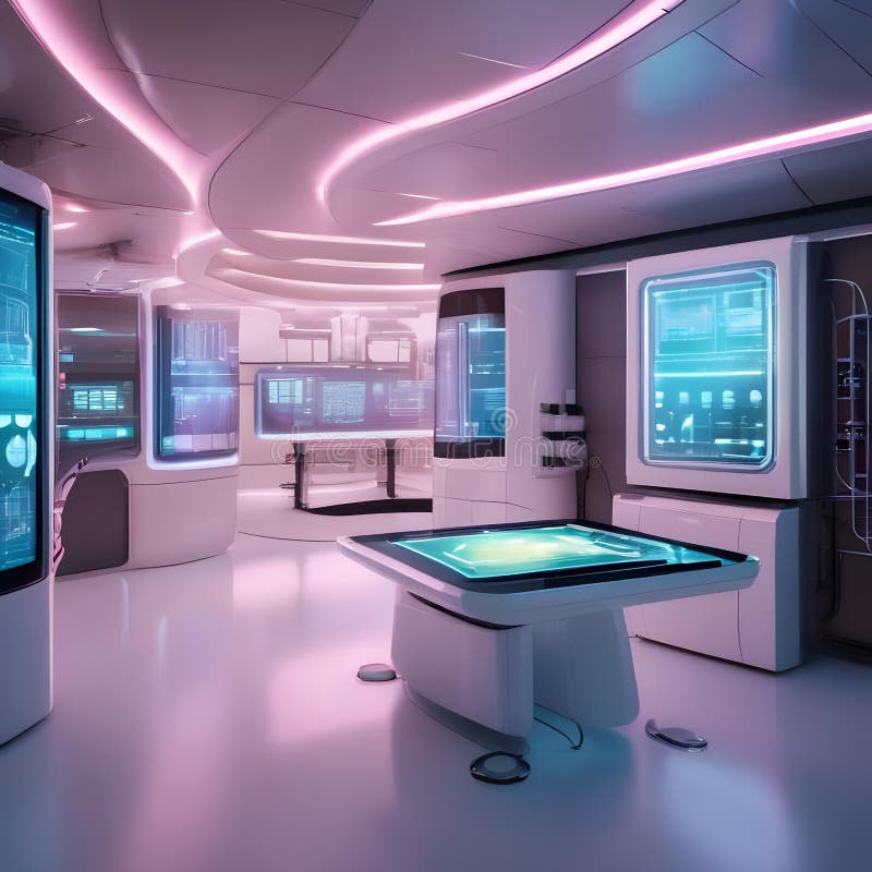 A Futuristic Laboratory with Advanced Technology and Glowing Screens ...