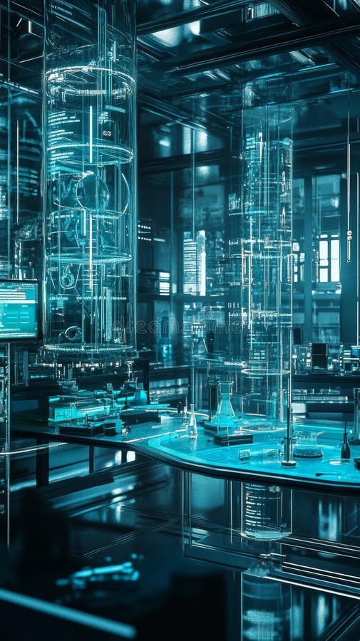 Futuristic Laboratory with Advanced Technology and Holographic Display ...