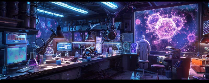 Futuristic Laboratory with Advanced Technology and Holographic Displays ...