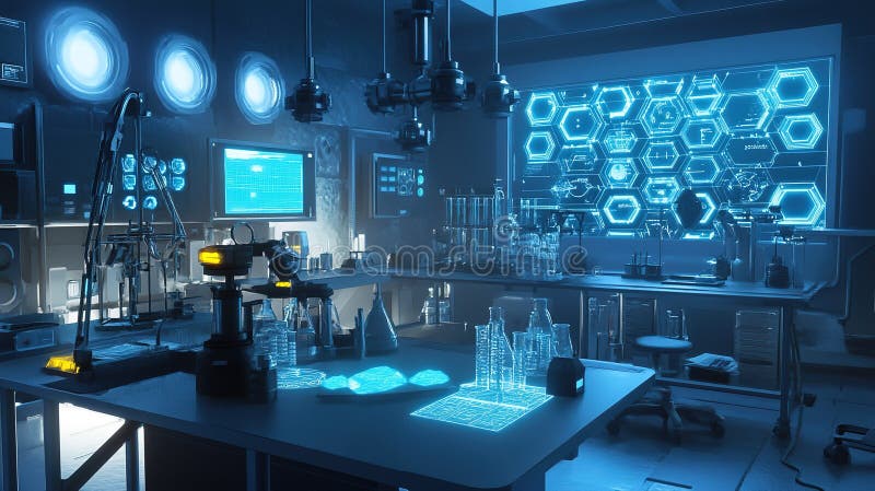 Futuristic Laboratory with Advanced Technology and Illuminated Displays ...