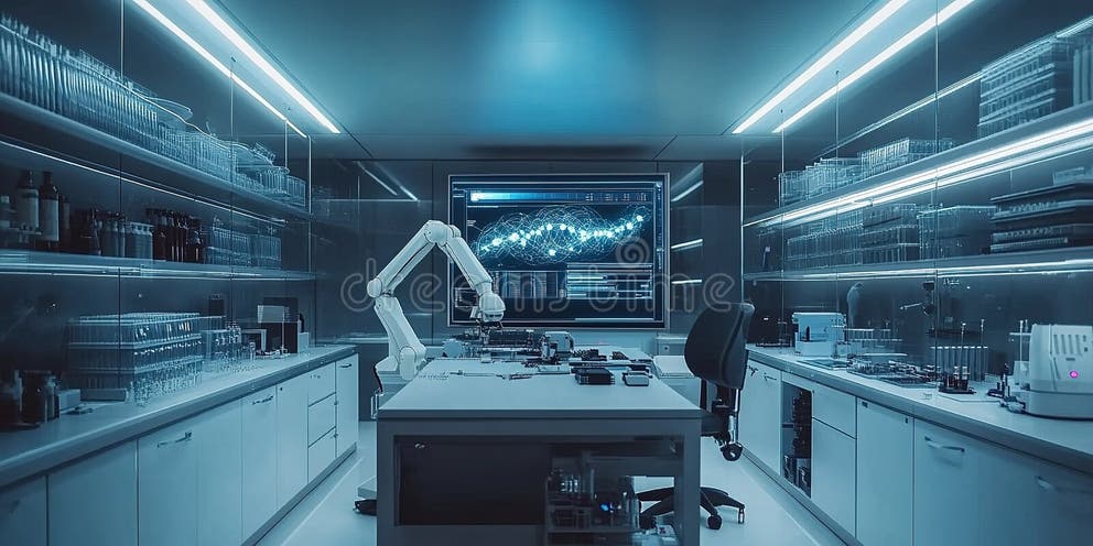 Futuristic Laboratory with Advanced Technology and Robotic Arm ...