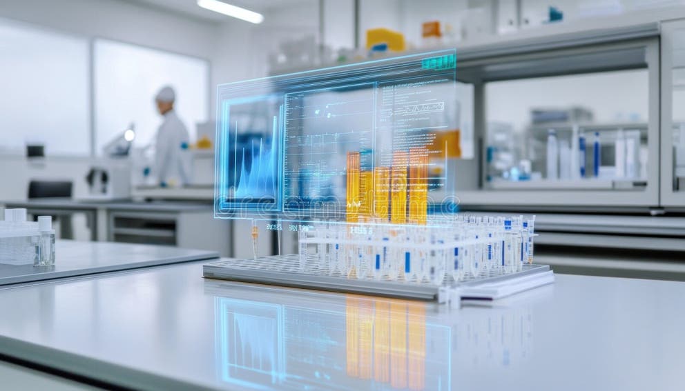 Futuristic Laboratory Analyzing Medical Samples Using Transparent ...