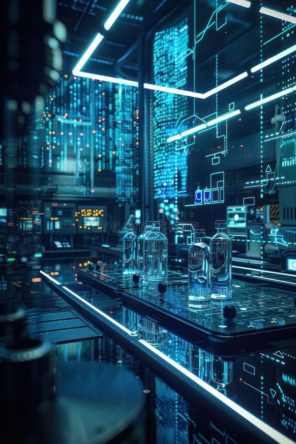 Futuristic Laboratory Crystallization Process with Blue Glowing Liquid ...