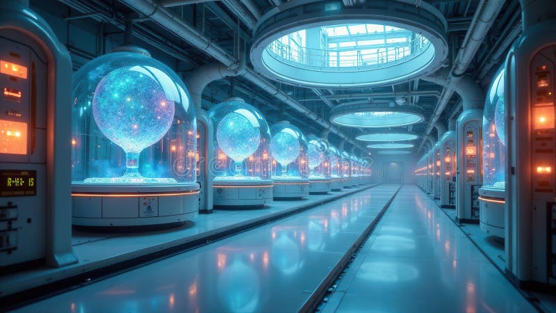 Futuristic Laboratory Corridor with Encapsulated Luminous Spheres ...