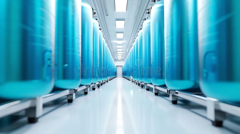 Futuristic Laboratory Corridor with Glowing Blue Light Tubes ...