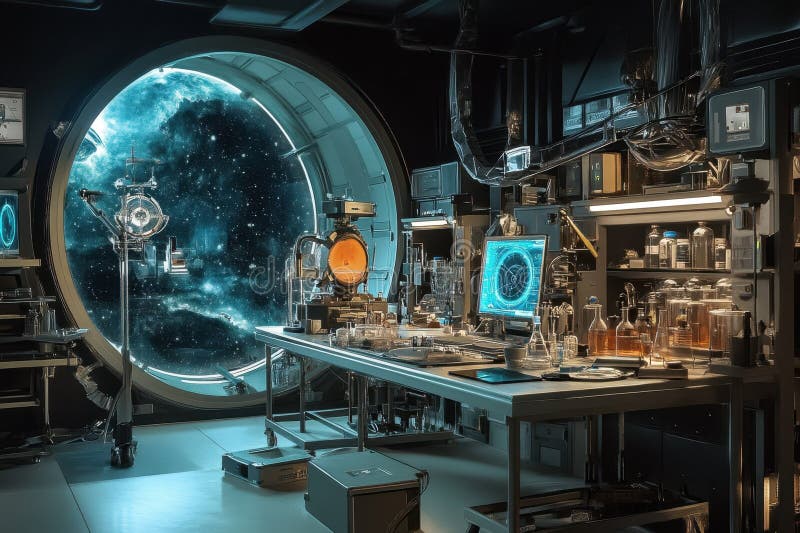 Futuristic Laboratory Cosmic View Advanced Scientific Equipment Night ...
