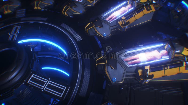 Futuristic Laboratory with Cryocapsules with Sleeping Peoples. Cryo ...