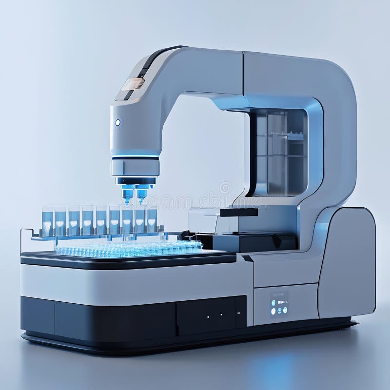 Futuristic Laboratory Device Featuring a Sleek, Robotic Arm in Metallic ...