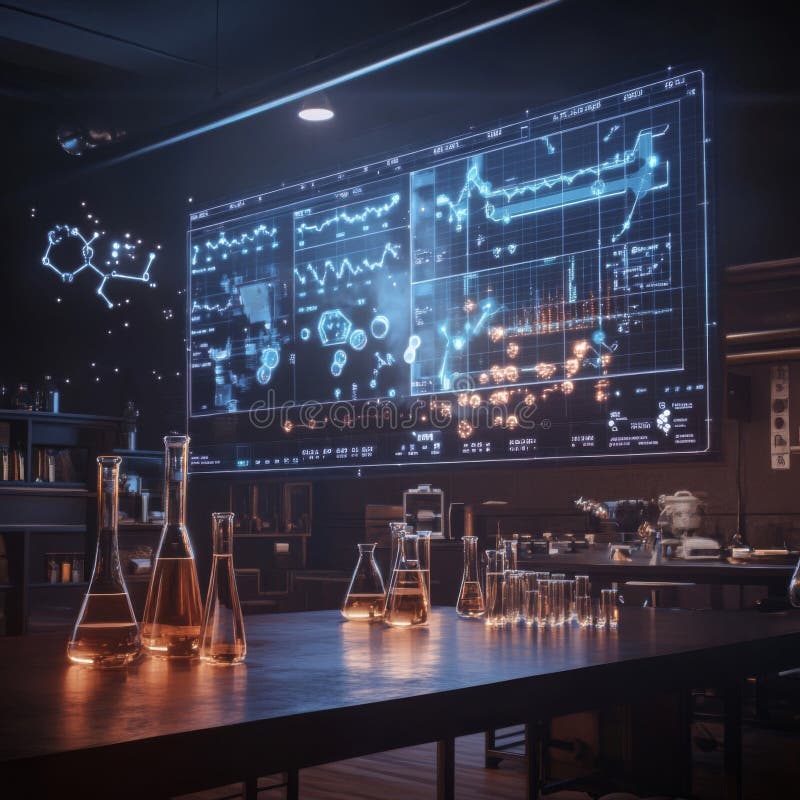 Futuristic Laboratory with Digital Display and Chemical Apparatus Stock ...