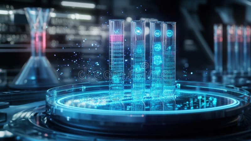 Futuristic Laboratory with Digital Test Tubes Display Stock Photo ...