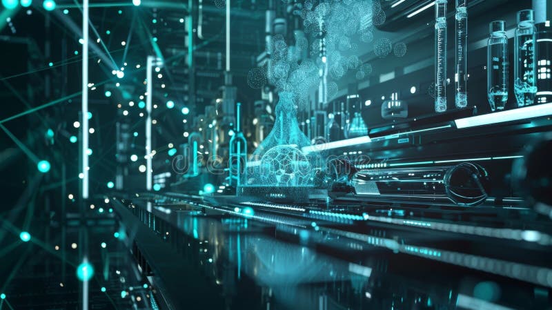 Futuristic Laboratory Experiment Developing Nanotechnology with Glowing ...