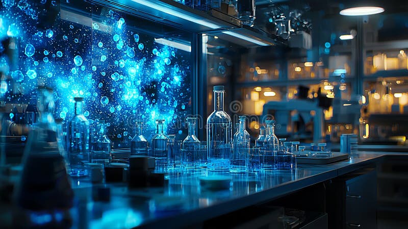 Blue Particle Laboratory stock illustration. Illustration of glassware ...