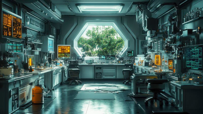 Futuristic Laboratory Filled with High-tech Equipment, Digital Screens ...
