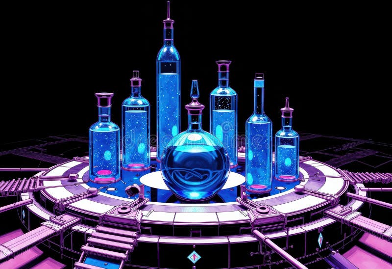 Futuristic Laboratory with Glowing Blue Potions and Scientific ...