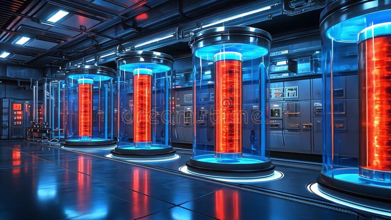 Futuristic Laboratory Glowing Energy Chambers with Advanced Technology ...