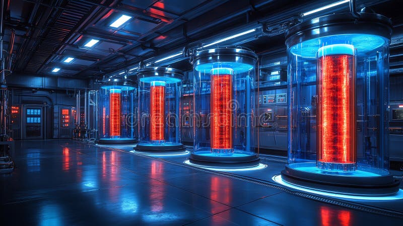 Futuristic Laboratory with Glowing Energy Cylinders in a High-tech ...
