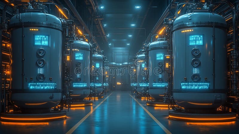 Futuristic Laboratory with Glowing Tanks and Advanced Technology, Low ...