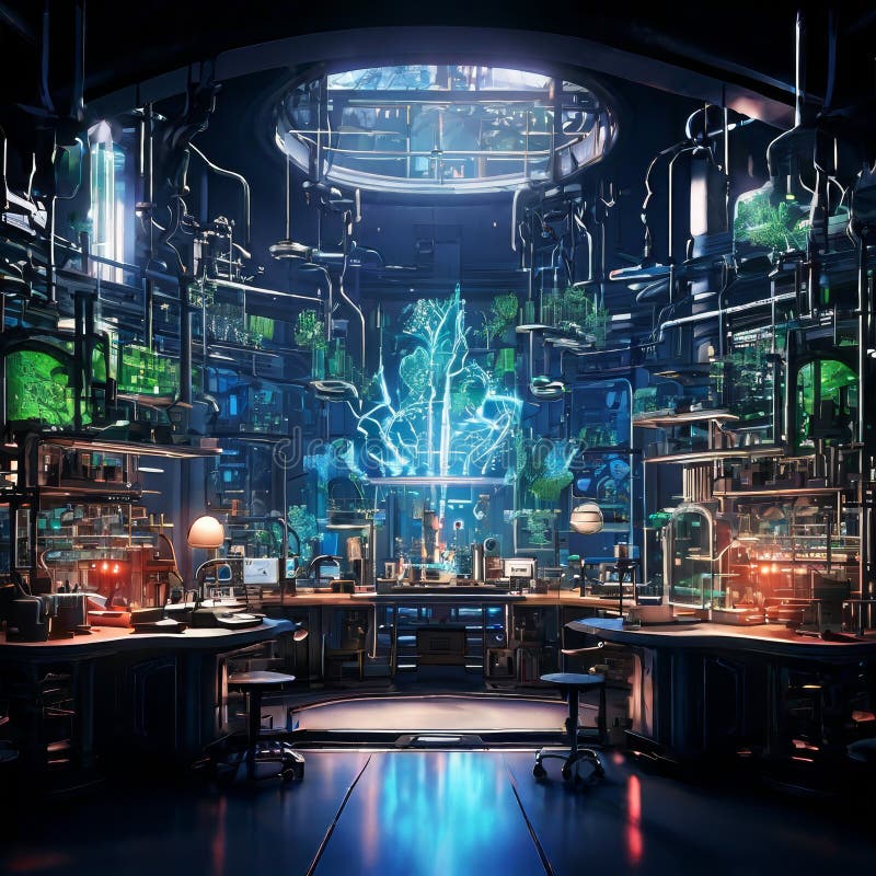 Futuristic Laboratory with Glowing Tree Centerpiece and Advanced ...