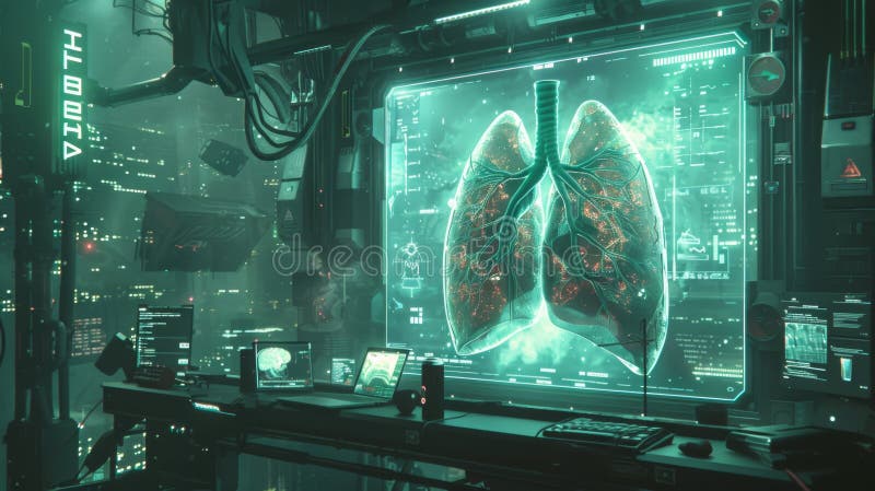 Futuristic Laboratory with a High-tech Digital Screen Displaying Lungs ...