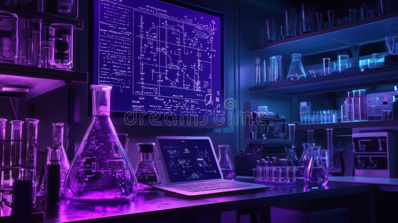 Futuristic Laboratory with High-tech Equipment and Glowing Blueprints ...